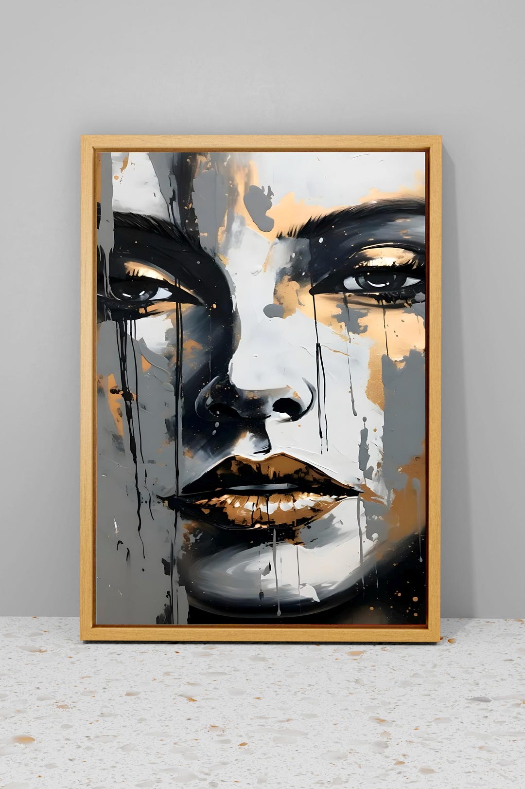 Abstract Gold Woman Face Canvas Poster, Abstract Wall Art, Woman ...