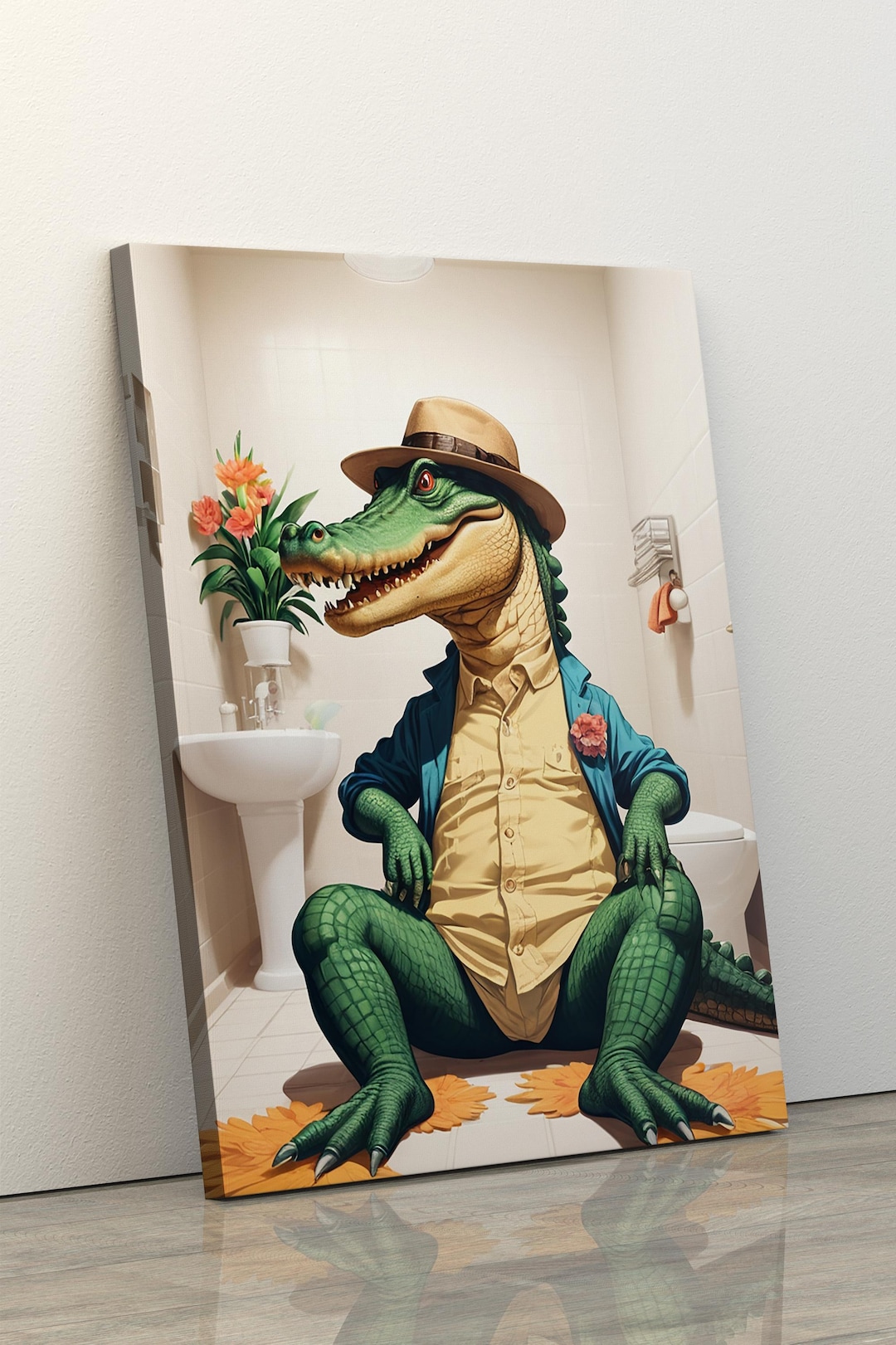 Funny Crocodile Sitting in the Bathroom Poster, Funny Bathroom Decor ...
