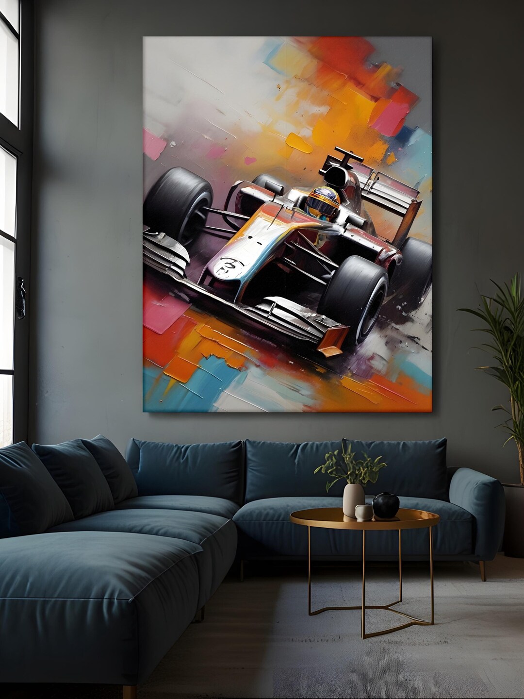 Abstract Formula 1 Painting, Ready to Hang Canvas, Formula 1 Print, F1 ...