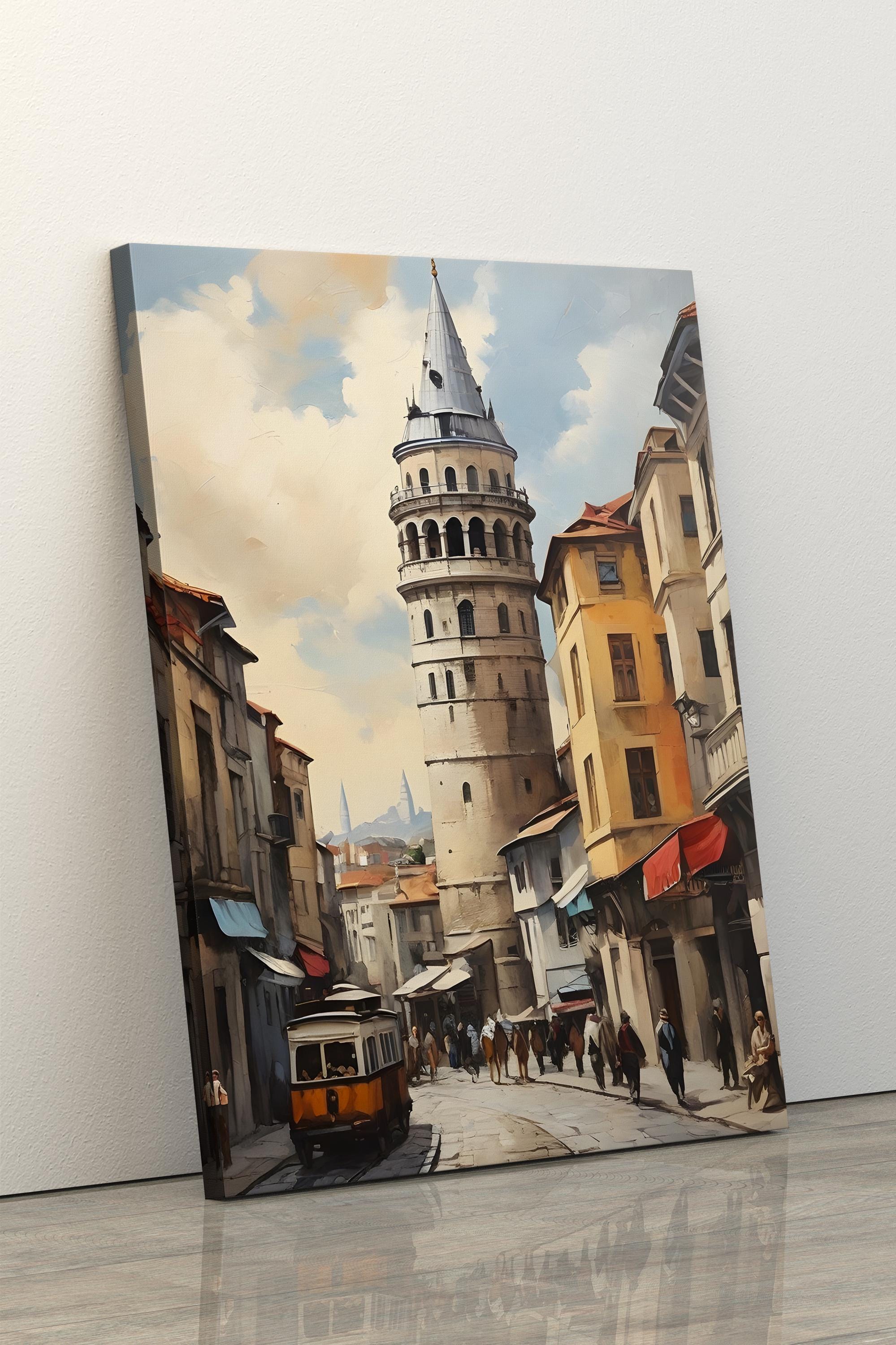 Istanbul Galata Tower Painting Art Print, Old Constantinople Canvas ...
