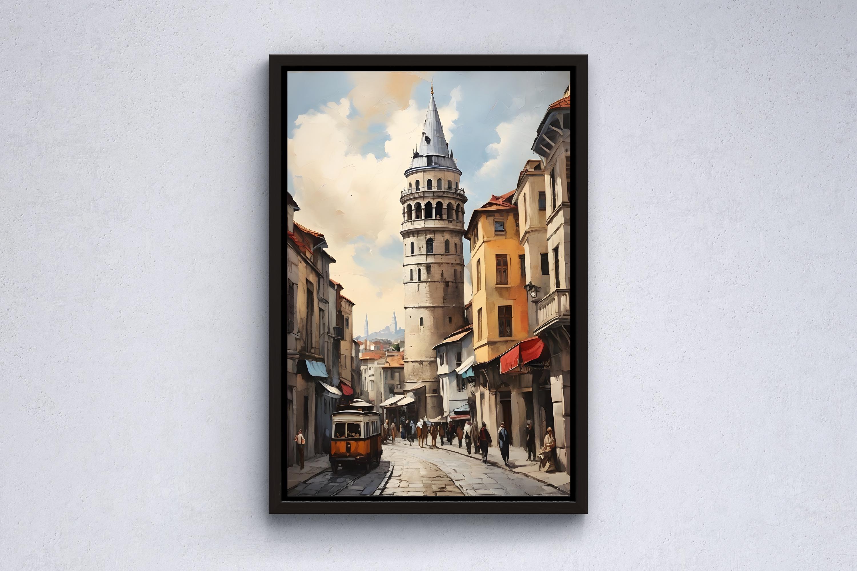 Istanbul Galata Tower Painting Art Print, Old Constantinople Canvas ...