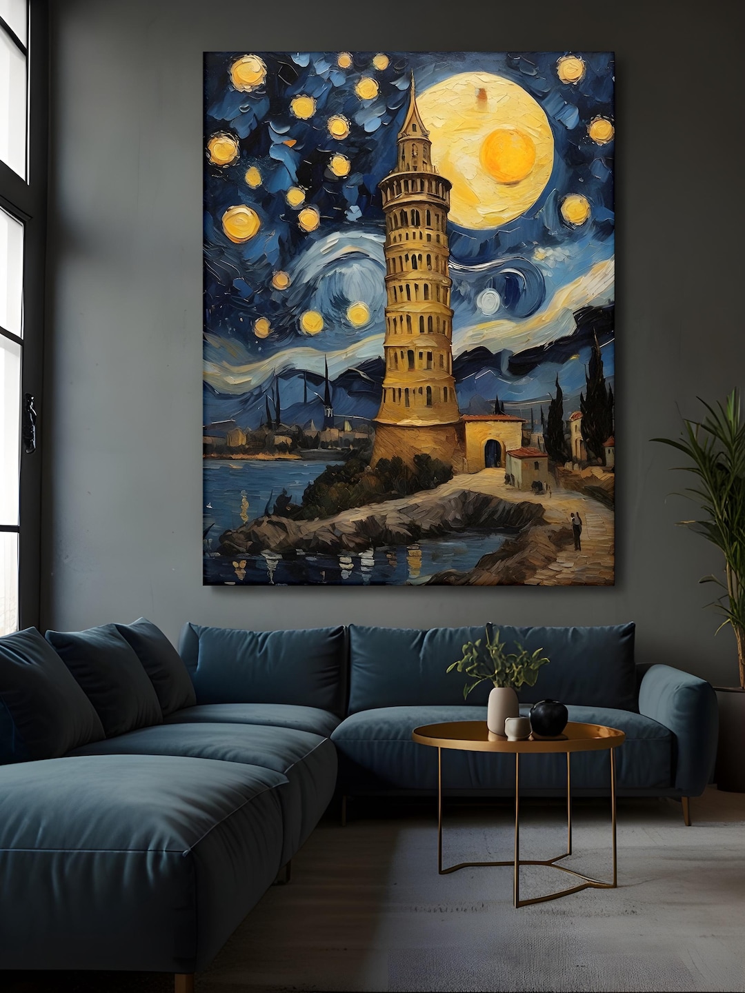 Vincent Van Gogh Starry Night Tower Painting, Impressionist City ...