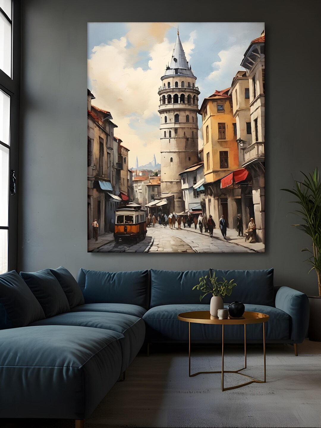 Istanbul Galata Tower Painting Art Print, Old Constantinople Canvas ...