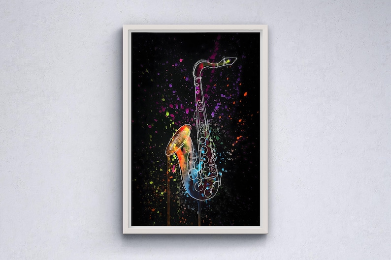 Saxophone Poster, Jazz Music Wall Art, Colorful Saxophone Poster ...