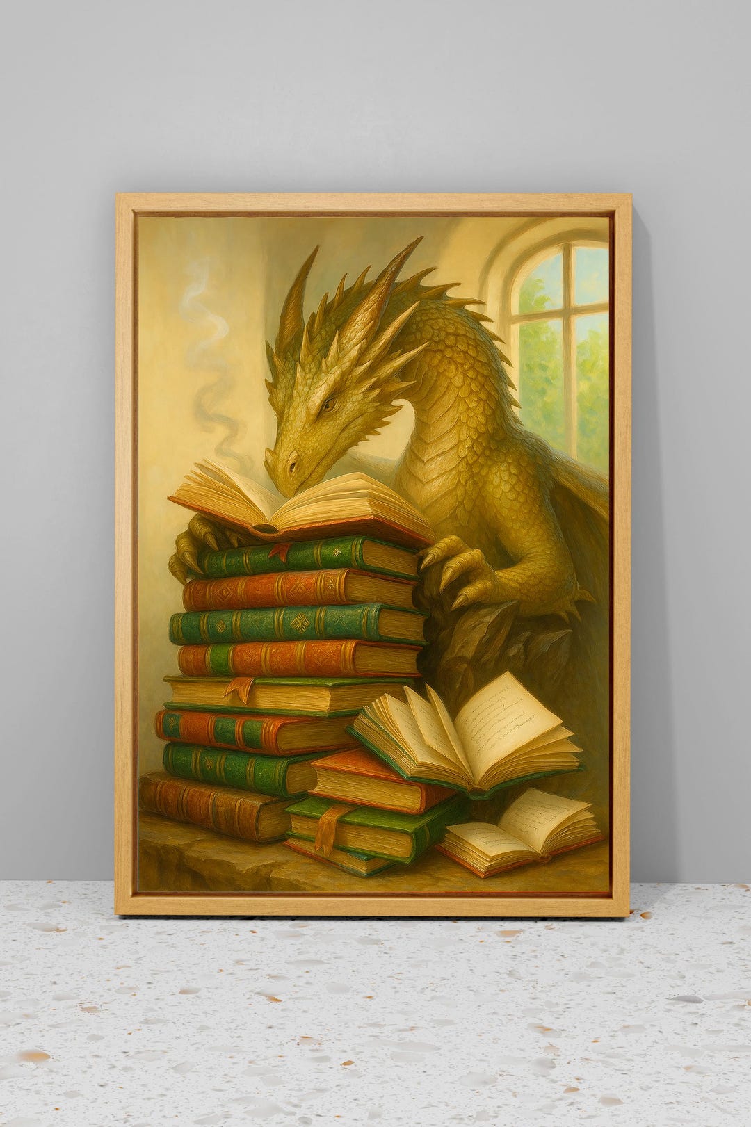Fantasy Dragon Book Art Print, Dragon Wall Art, Mythical Book Lover ...