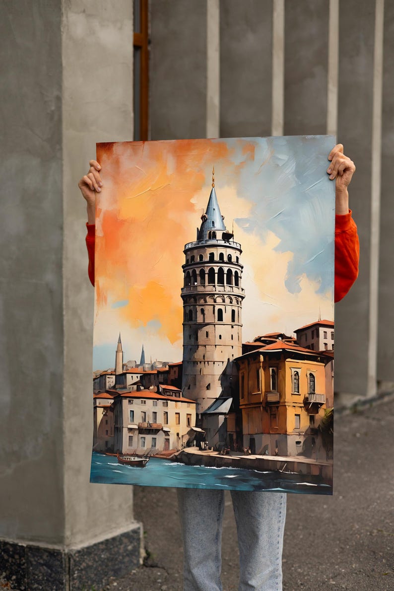 Istanbul Galata Tower Painting Art Print, Constantinople Canvas Decor ...