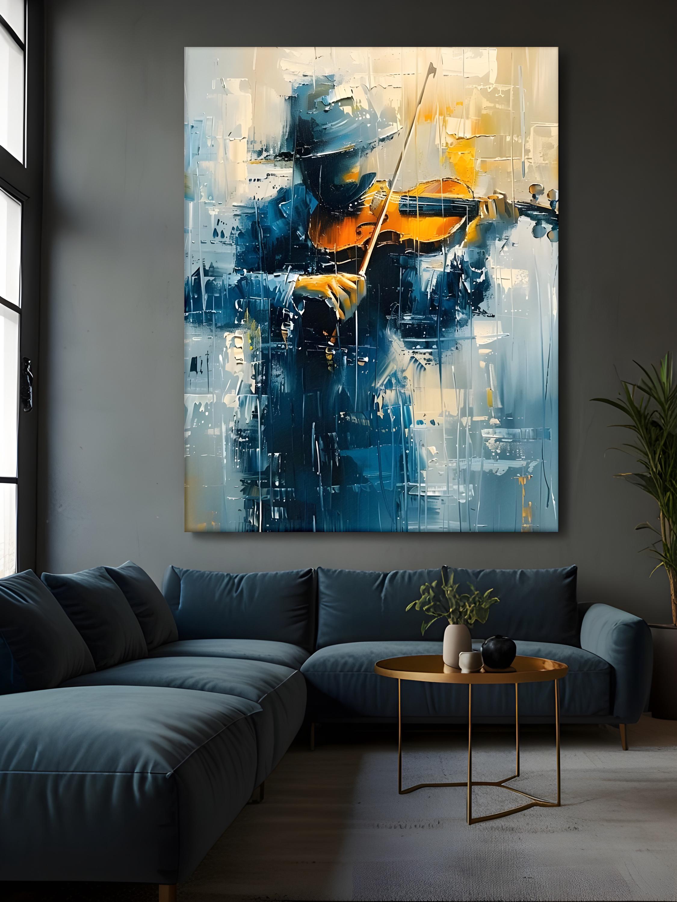 Violin Player Painting Canvas, Man With Violin Wall Art, Music Room ...