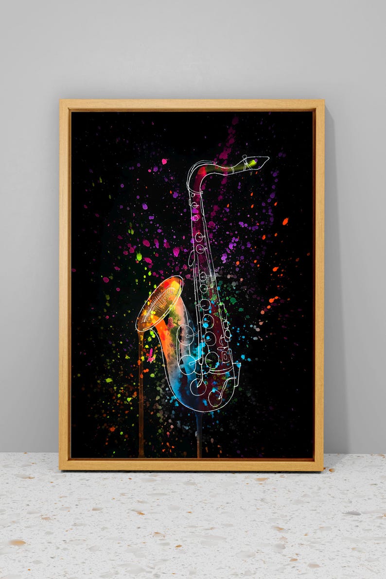 Saxophone Poster, Jazz Music Wall Art, Colorful Saxophone Poster ...
