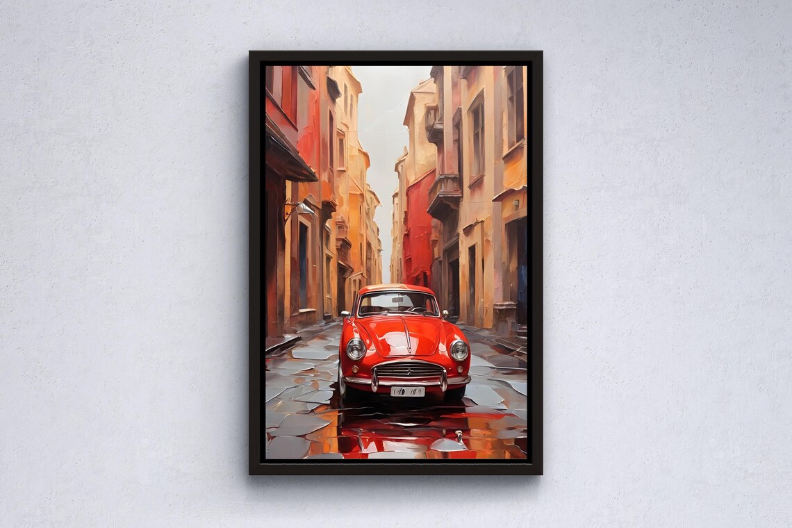 Old Red Car Wall Art, Abstract Car Canvas, Sport Car Poster, Garage ...