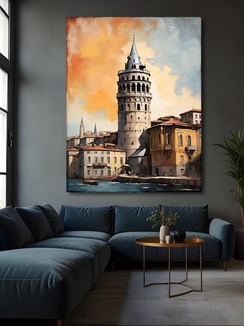 Istanbul Galata Tower Painting Art Print, Constantinople Canvas Decor ...
