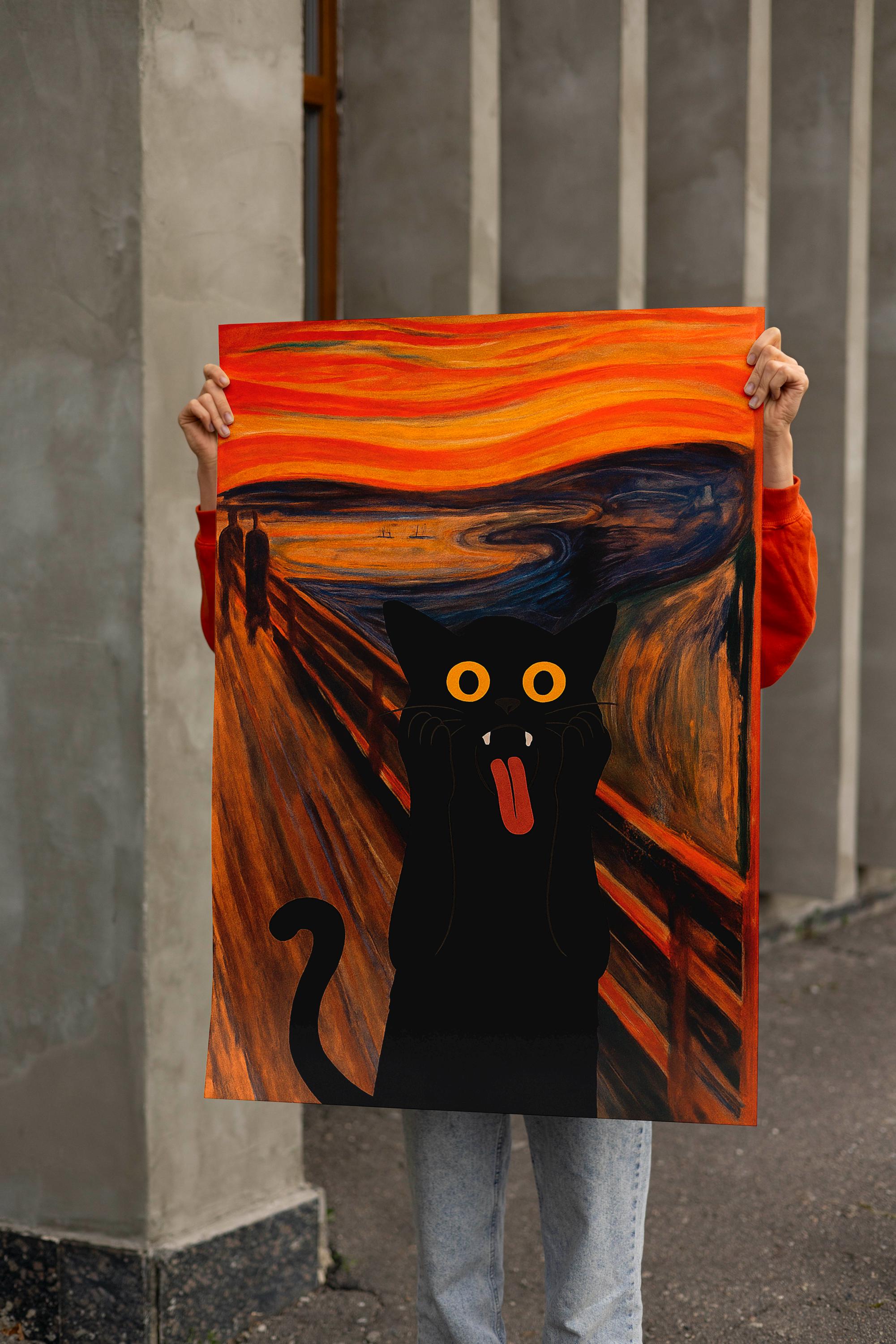 Edvard Munch Scream Black Cat Art, the Scream Cat Poster, Cat Print ...