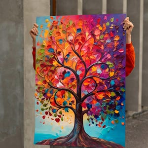 Colorful Tree of Life Painting Canvas, Abstract Tree Art Print ...