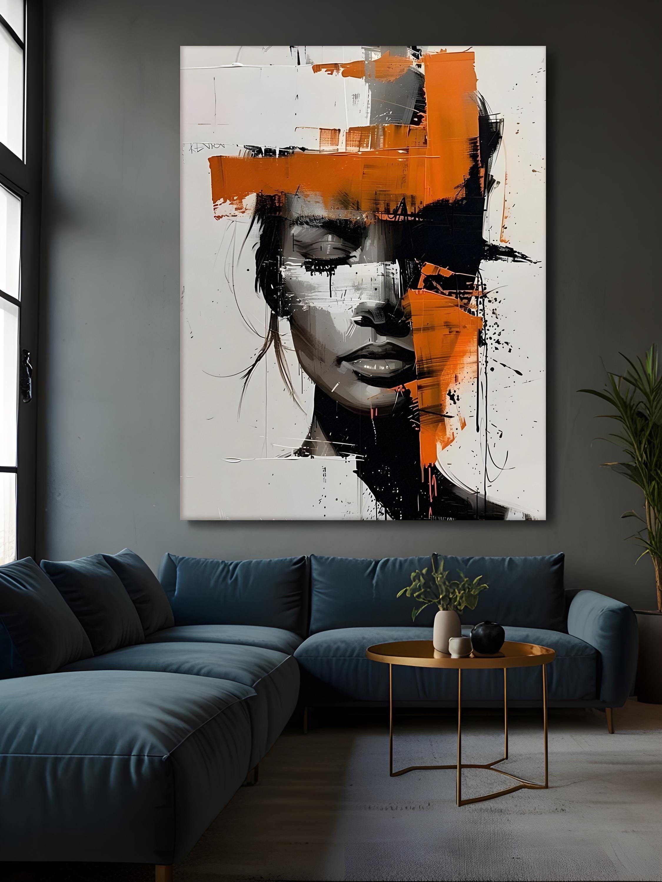Abstract Woman Face Portrait Digital Print, Oil Painting Canvas ...