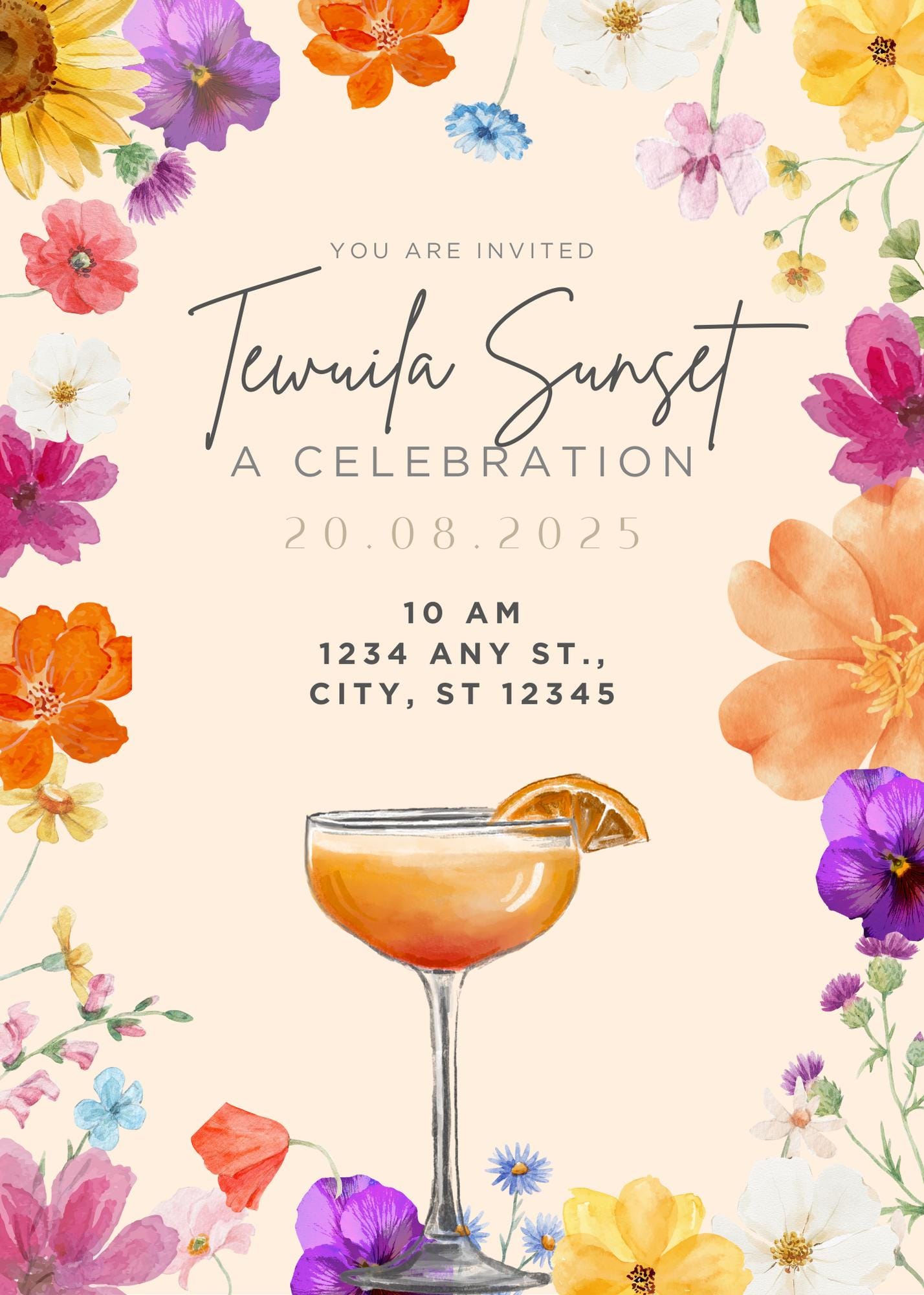 Sunset Party Invitation, Tequila Sunset Party, Editable Canva, Digital ...