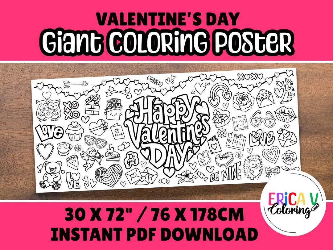 Giant Printable VALENTINES DAY Coloring Page Poster | Coloring Banner ...
