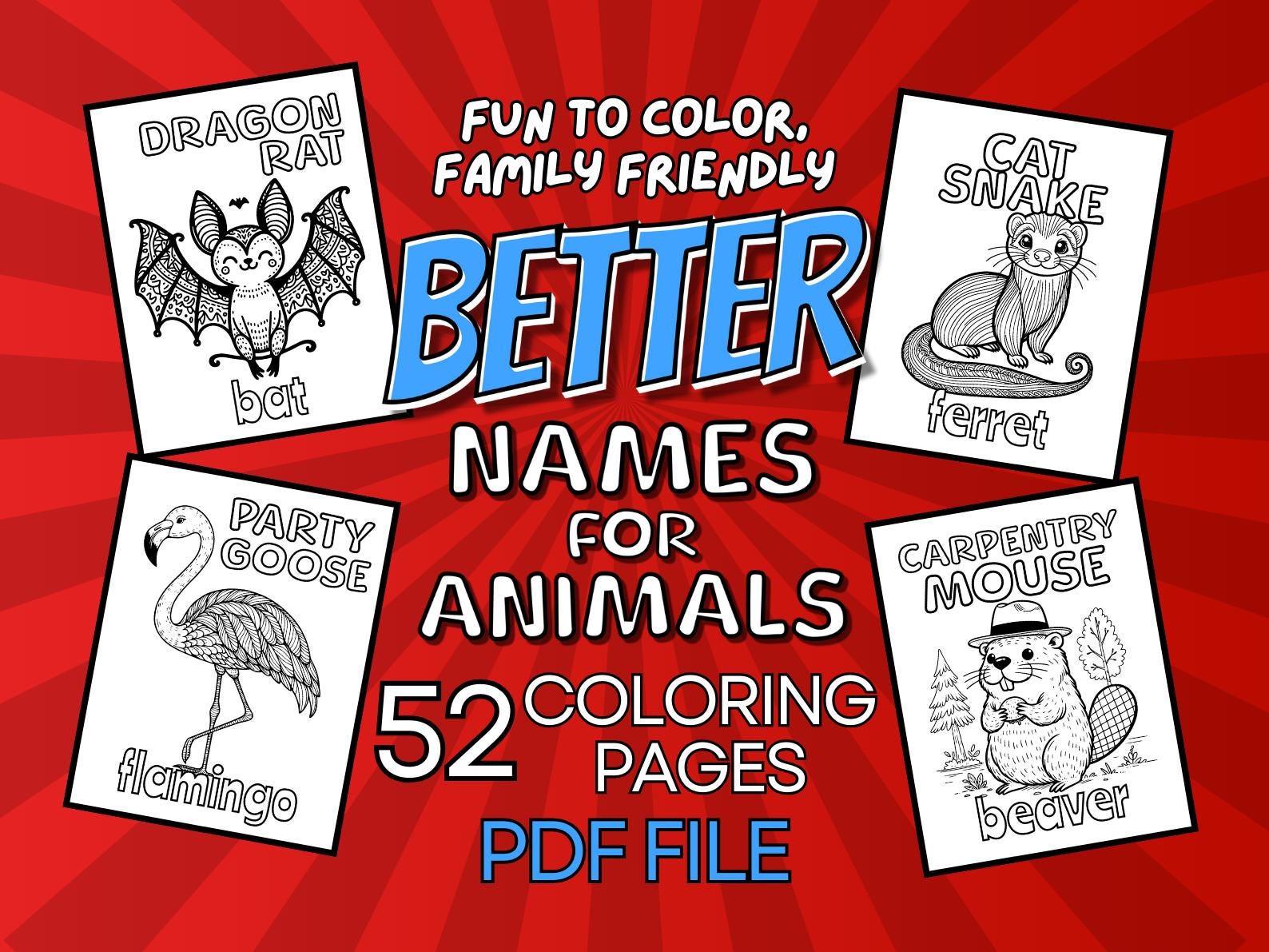 52 Better Names for Animals Coloring Pages: Printable Instant Digital ...