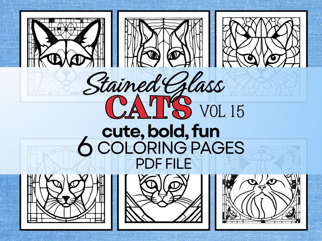 Stained Glass Cat Coloring Pages: Fun, Relaxing Designs (PDF) - Etsy