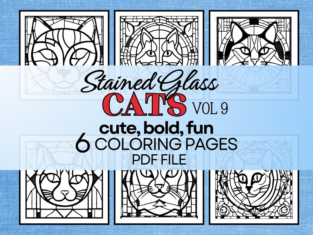 Stained Glass Cat Coloring Pages: Fun, Relaxing Designs (PDF) - Etsy