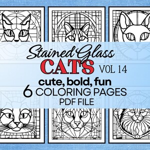 6 Stained Glass Cat Face Coloring Pages: Printable Instant Digital ...