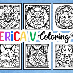 6 Stained Glass Cat Face Coloring Pages: Printable Instant Digital ...