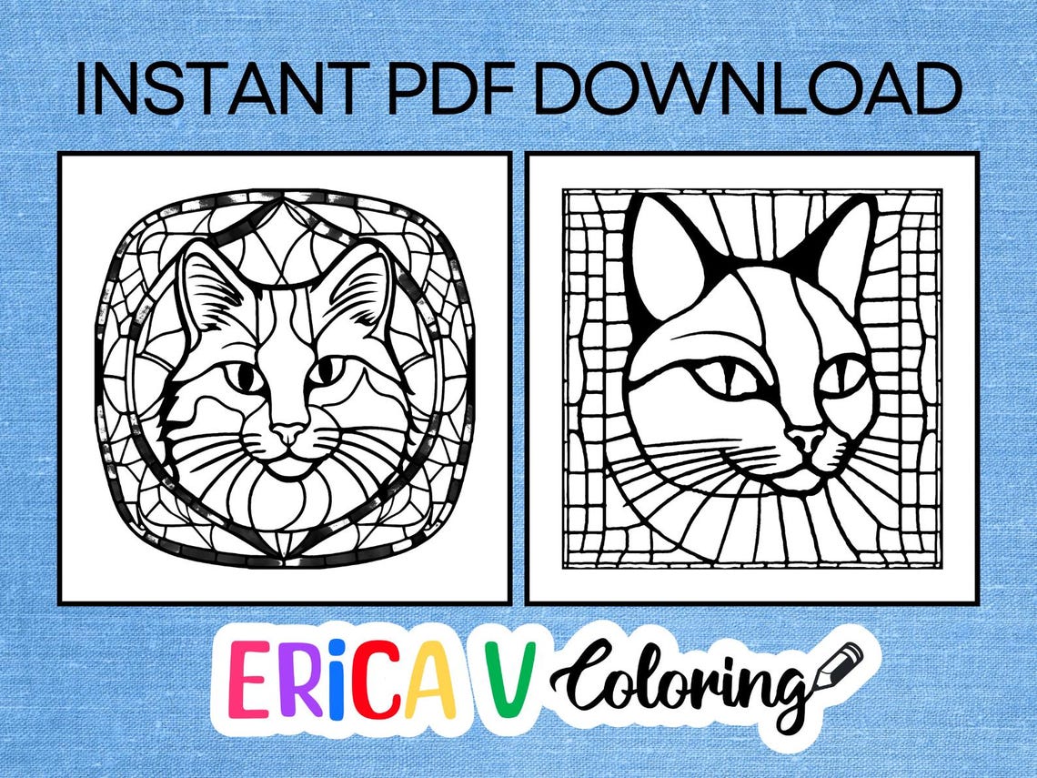 Stained Glass Cat Coloring Pages: Relaxing Designs (digital Download ...