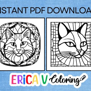 Stained Glass Cat Coloring Pages: Relaxing Designs (digital Download ...