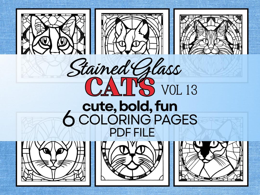 Stained Glass Cat Coloring Pages: Relaxing Art, Volume 13 (PDF) - Etsy