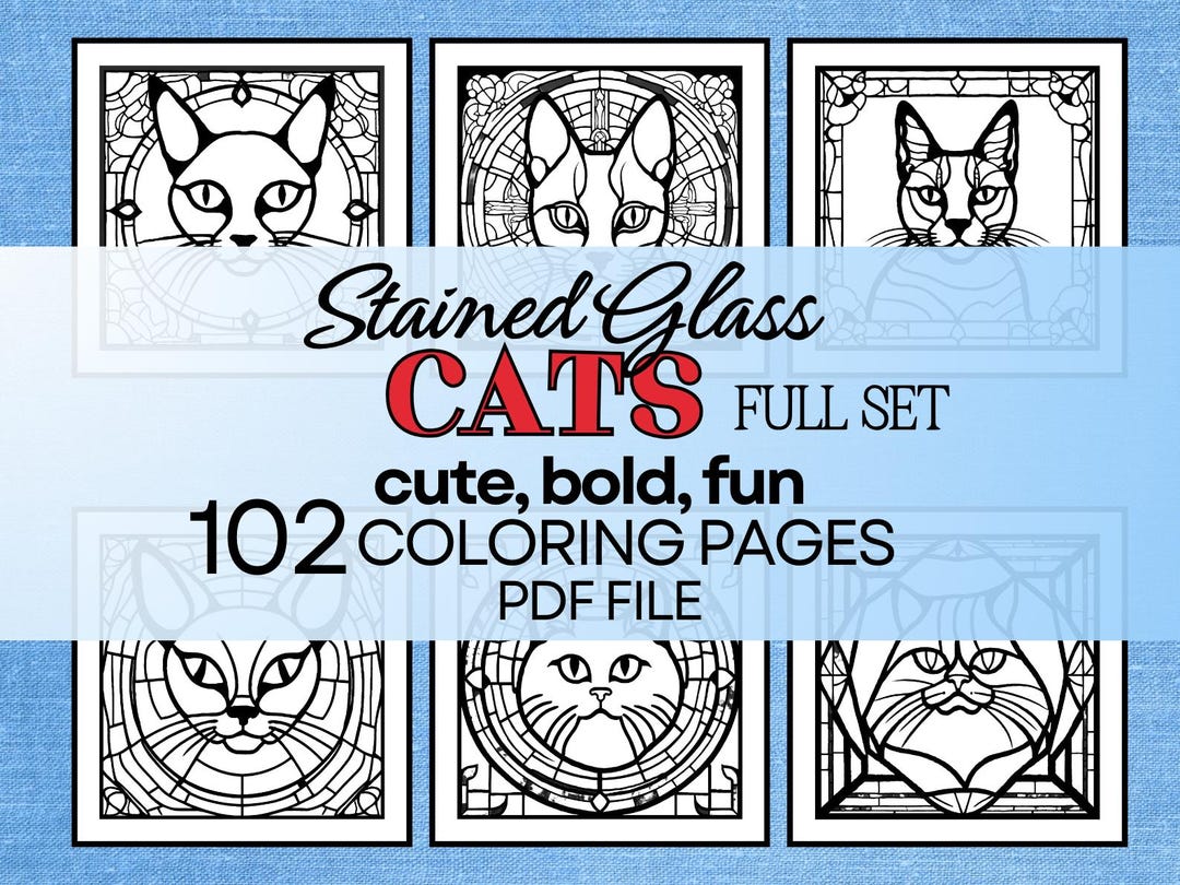Stained Glass Cat Coloring Pages: 102 Printable Designs (PDF) - Etsy