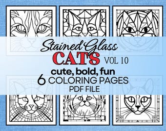 Stained Glass Cat Coloring Pages: Relaxing Designs (digital Download ...
