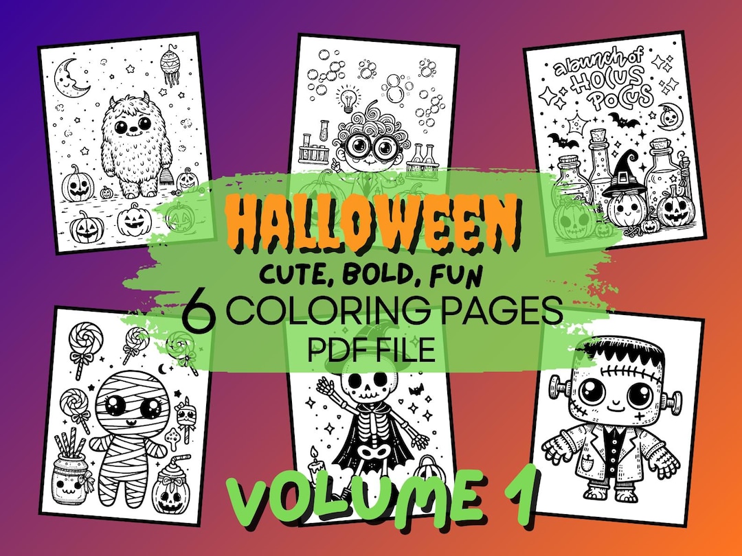 Cute Halloween Coloring Pages, Spooky Illustrations (digital Download ...