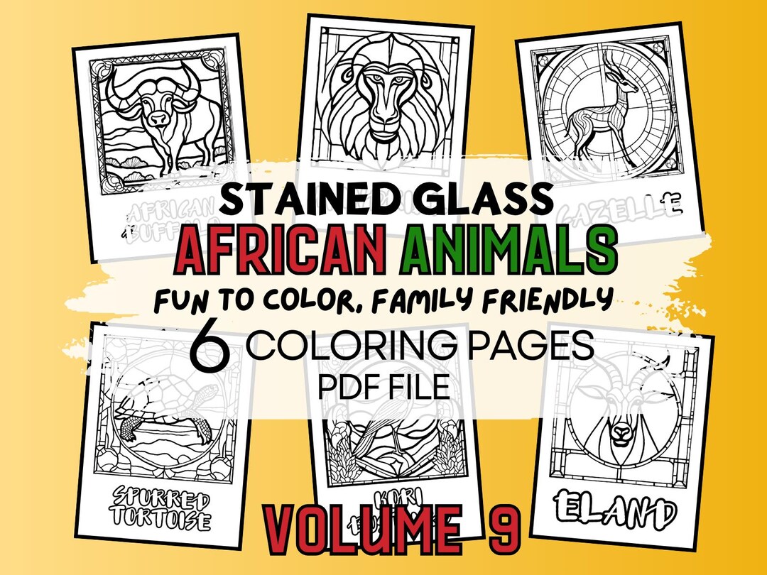 6 Stained Glass African Animal Coloring Pages: Printable Instant ...