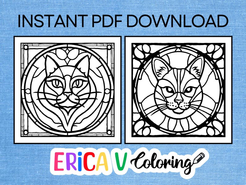 Stained Glass Cat Coloring Pages: Relaxing Designs (digital Download ...
