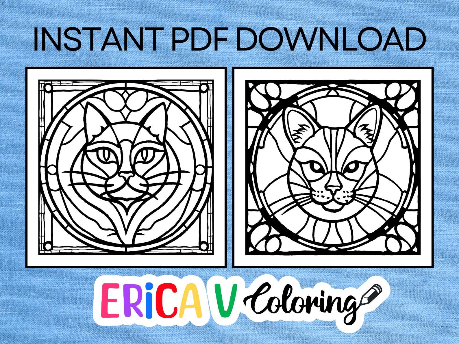 Stained Glass Cat Coloring Pages: Relaxing Designs (digital Download ...