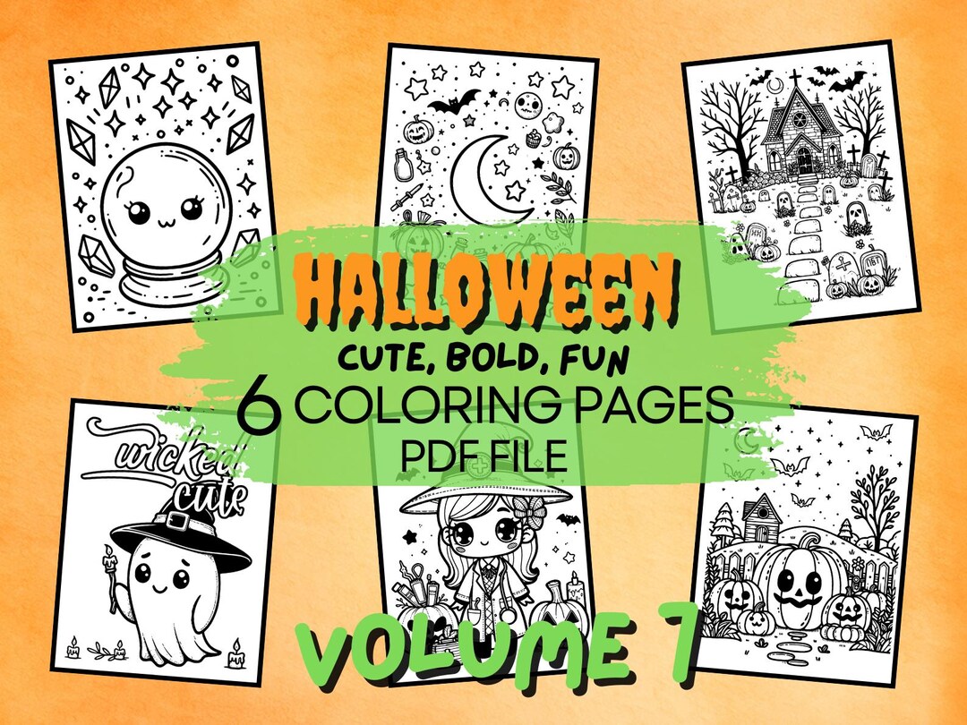 Cute Spooky Halloween Coloring Pages, Printable Illustrations (PDF ...