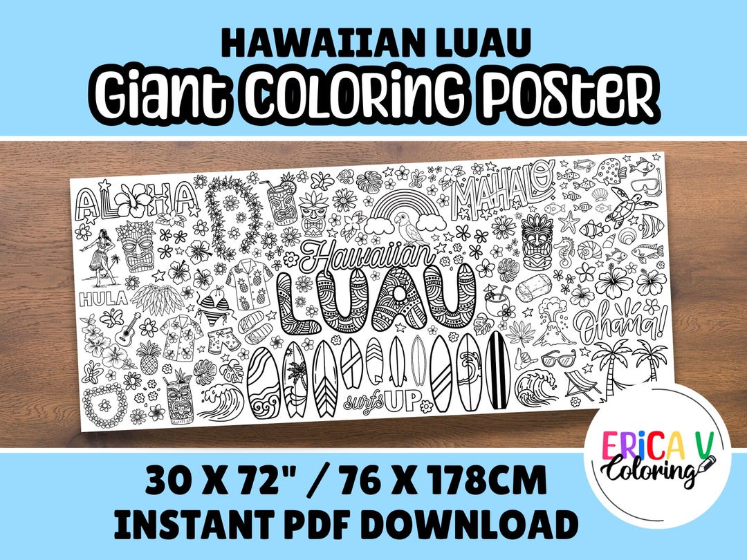 Giant Printable HAWAIIAN LUAU Coloring Page Poster | Coloring Banner ...