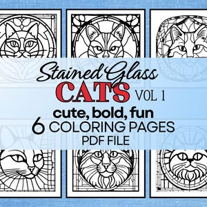 Stained Glass Cat Coloring Pages: Relaxing Designs (digital Download ...