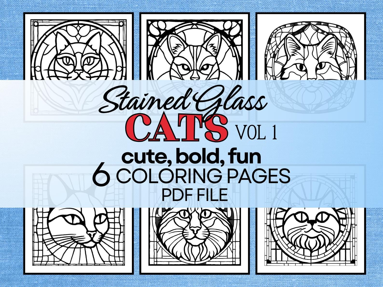 Stained Glass Cat Coloring Pages: Relaxing Designs (digital Download ...