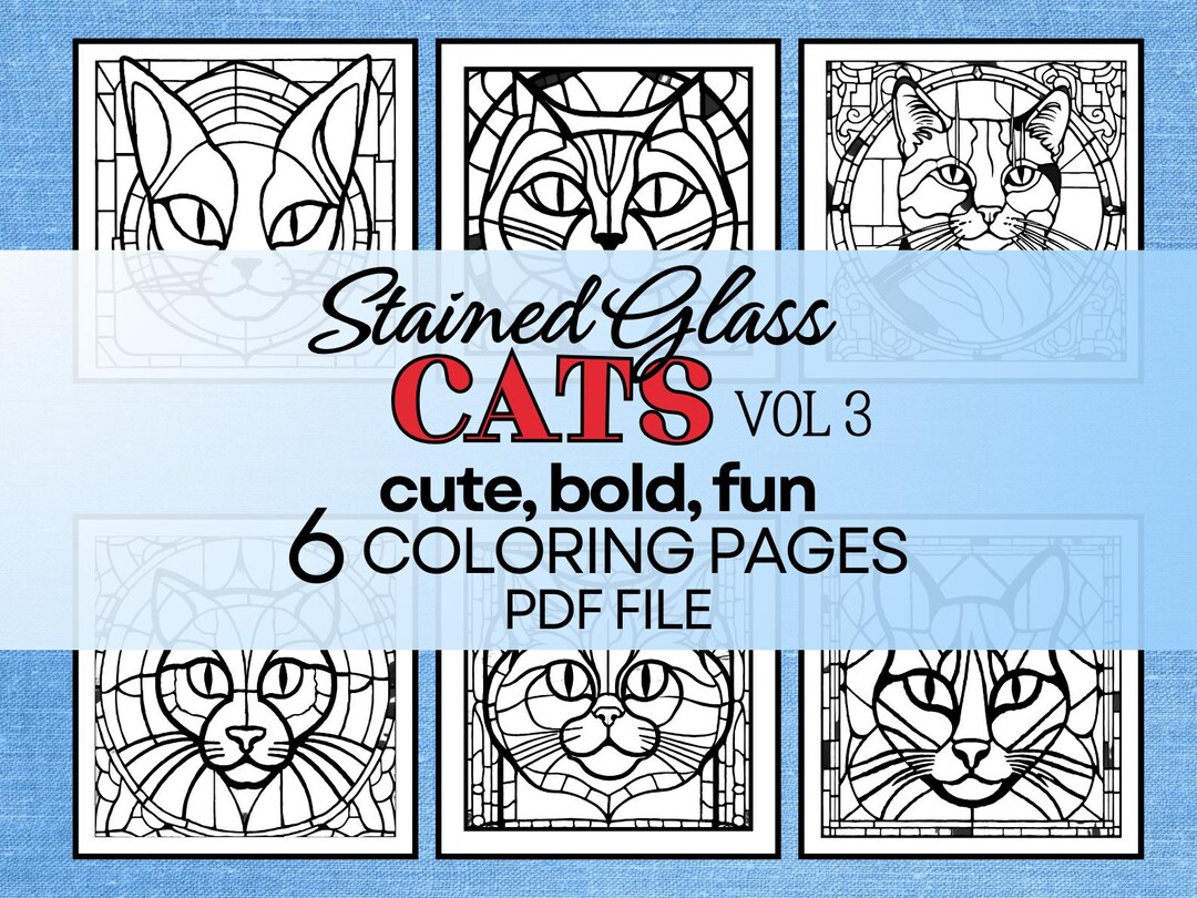 Stained Glass Cat Coloring Pages: Relaxing Art (PDF Download) - Etsy