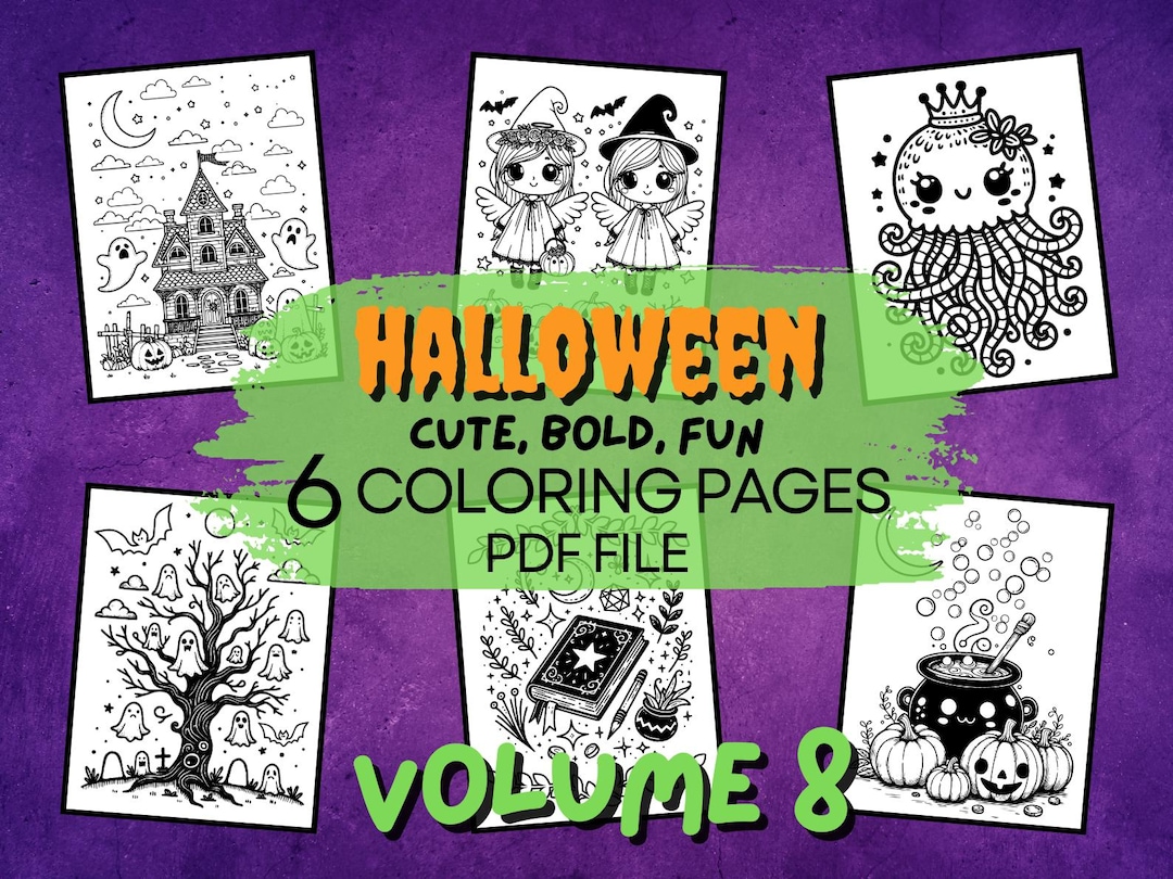 Cute Halloween Coloring Pages, Spooky Illustrations (PDF Digital ...