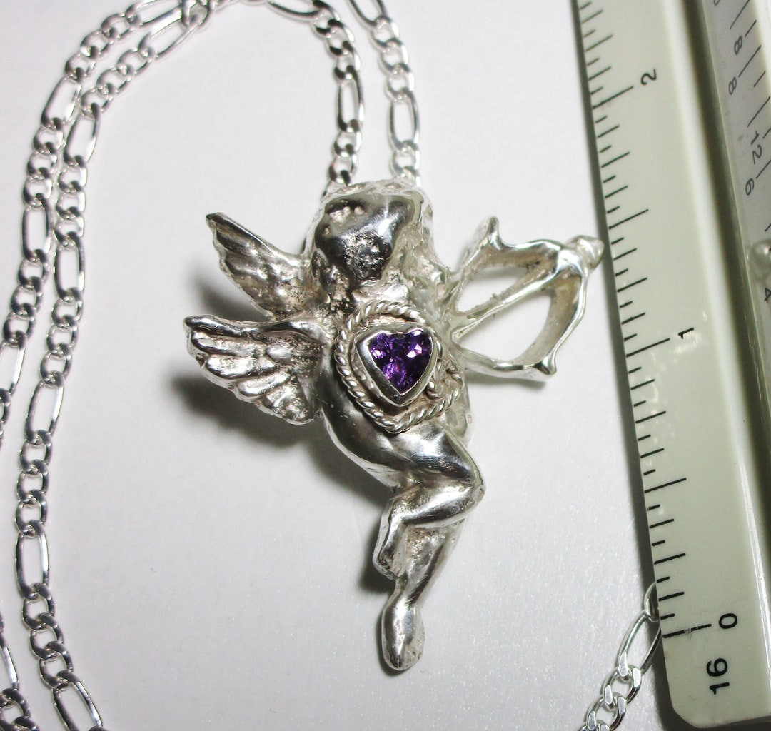 Cupid With Amethyst Pendant and Chain Sterling Silver 29 Grams - Etsy
