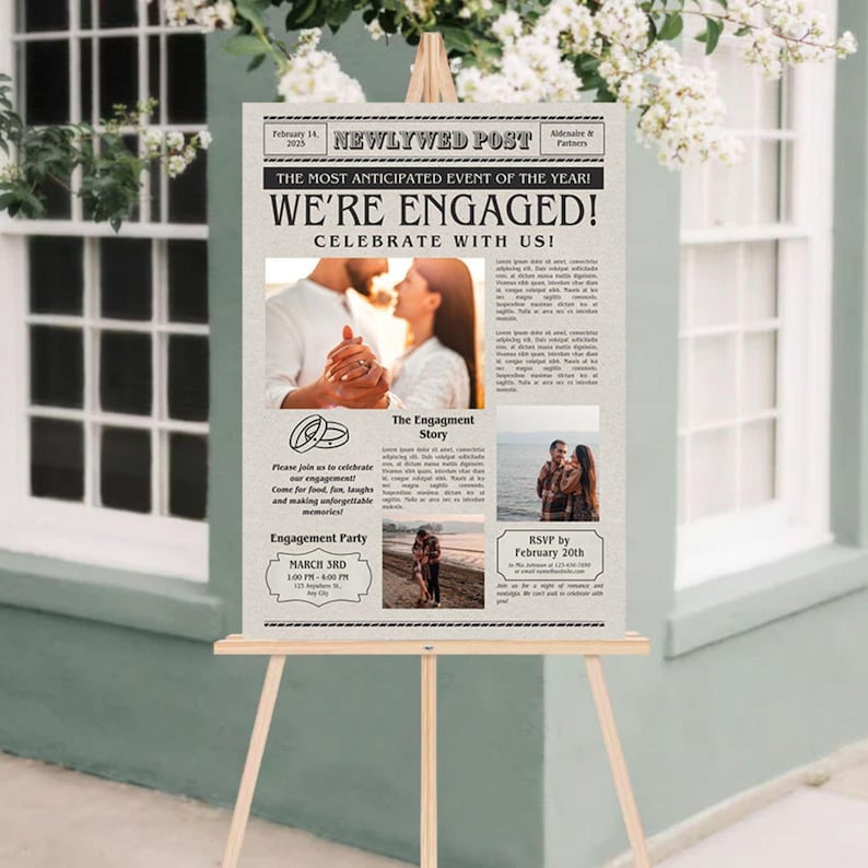 Newspaper Engagement Invitation Template, Customizable Canva Newspaper ...