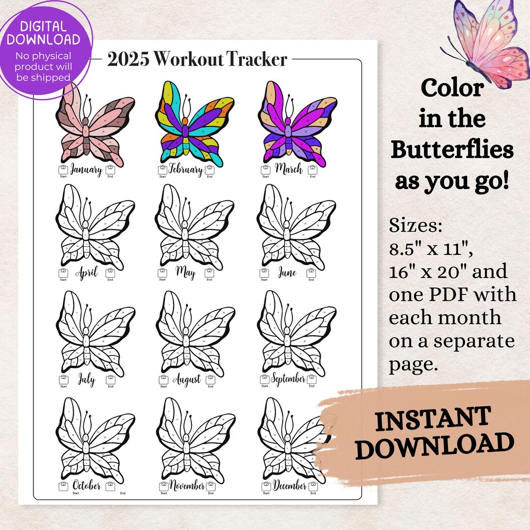 2025 Workout Color Tracker, Digital Workout Tracker, Fitness Tracker ...