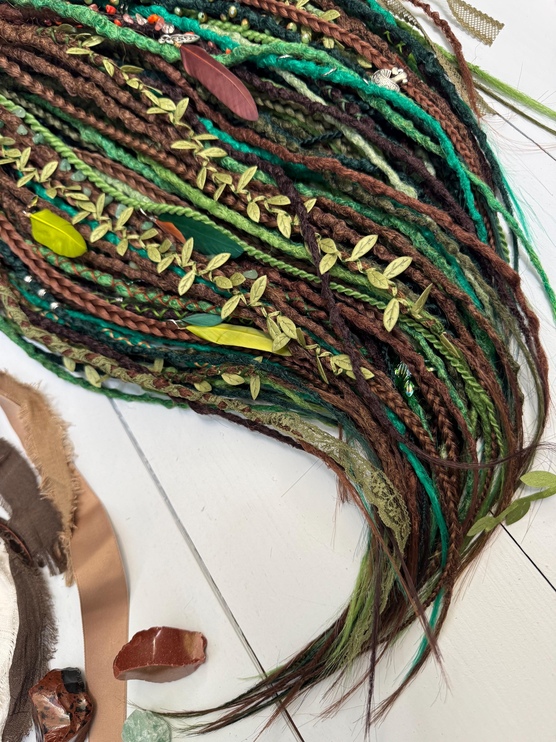 Forest Spirit Dreadlock Set – Boho Textured Dreads With Leaves ...