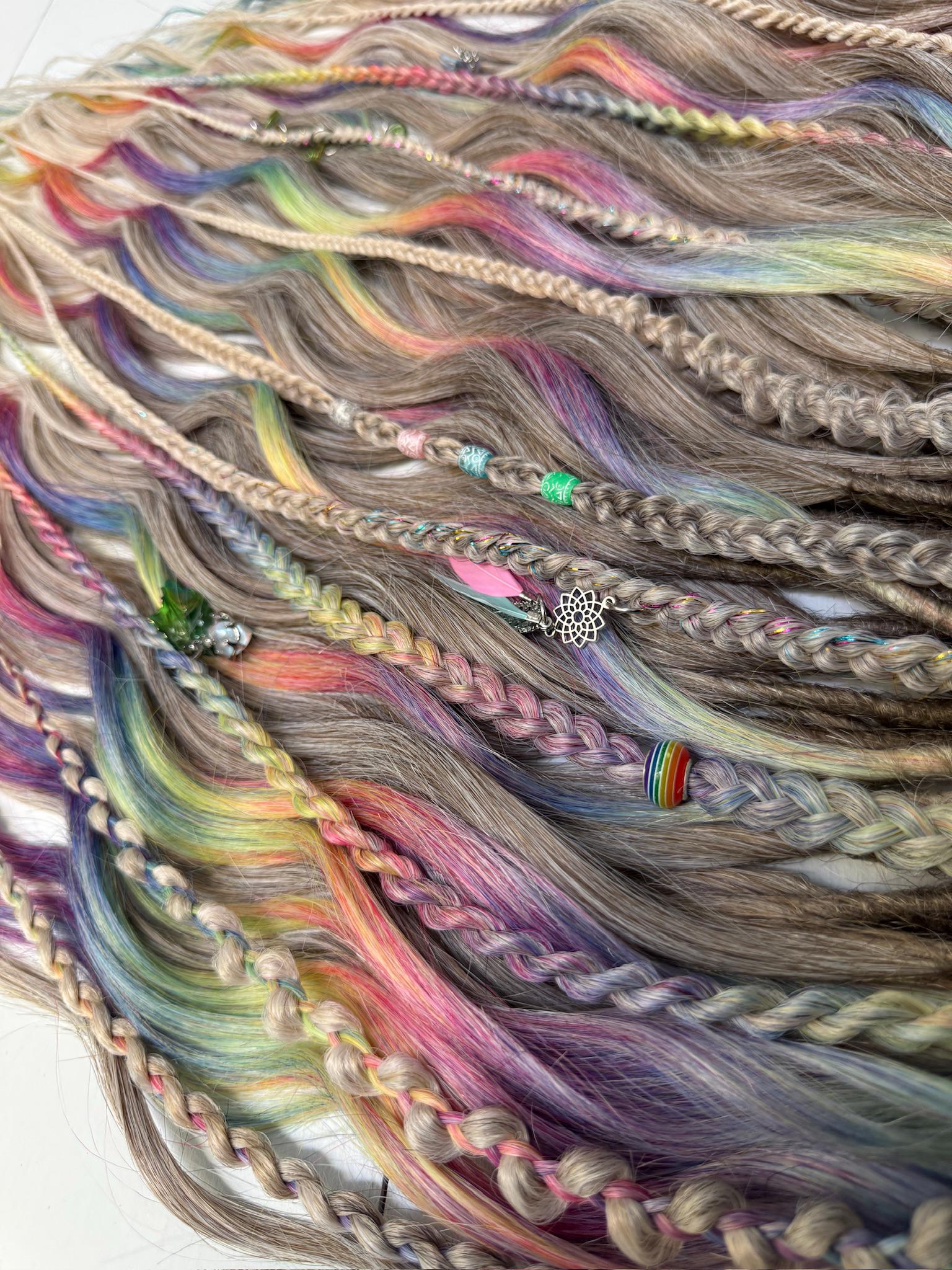 Rainbow and Platinum Blonde Curly Dreadlock Set – Boho Faux Locs With ...