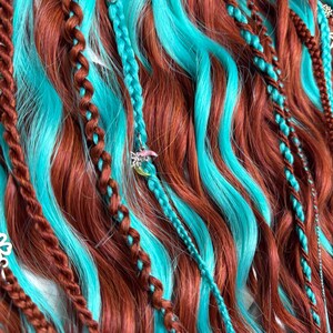 Curly Turquoise and Copper Dreadlock Set – Boho Faux Locs With Braids ...