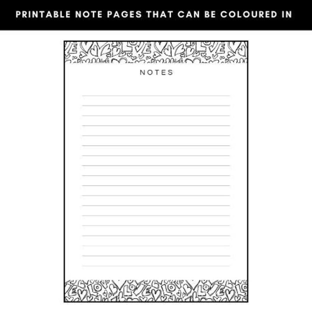 Colour in Love Heart Design | Printable Notes Page | A5 and A4 - Etsy