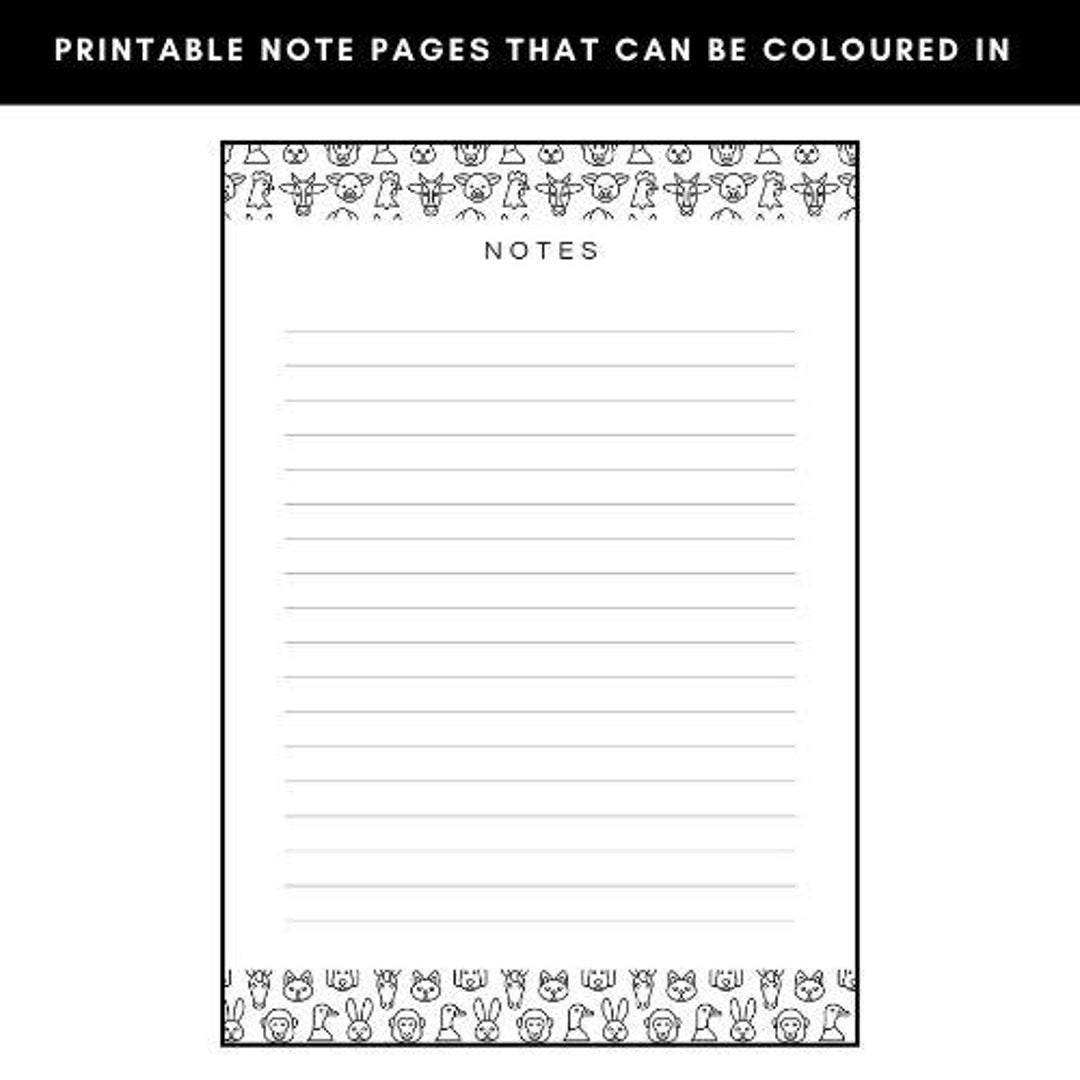 Colour in Animal Design | Printable Notes Page | A5 and A4 - Etsy