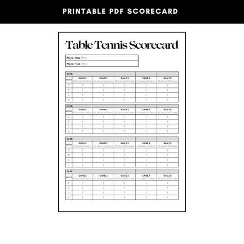 Table Tennis | Printable Scorecard | A4 - Etsy