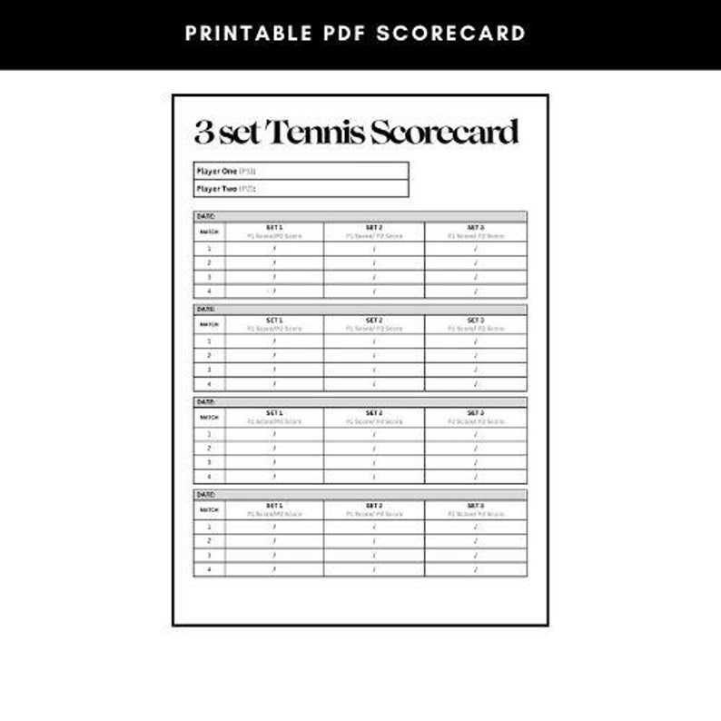 3 Set Tennis | Printable Scorecard | A4 - Etsy