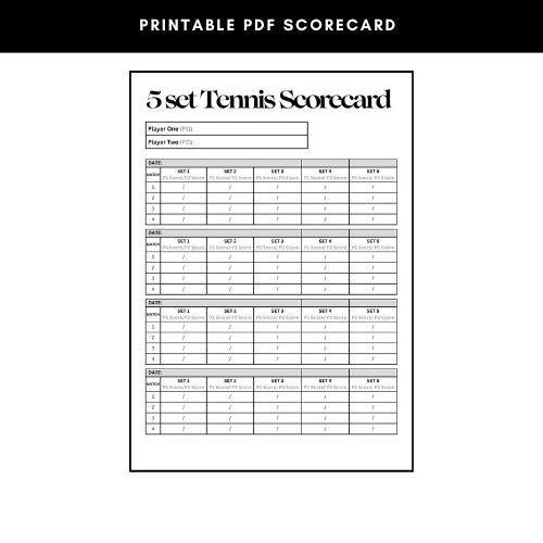 5 Set Tennis | Printable Scorecard | A4 - Etsy